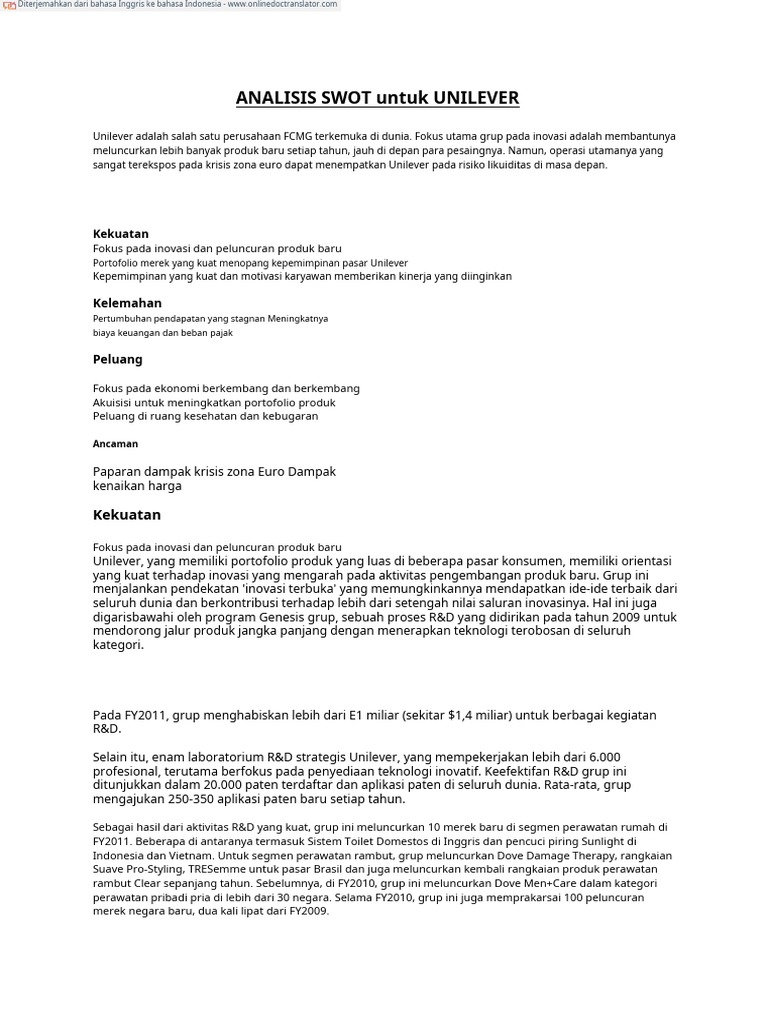 Swot Analysis For Unilever - Compress - En.id | PDF