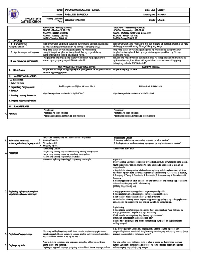 DLL Filipino 9 | PDF