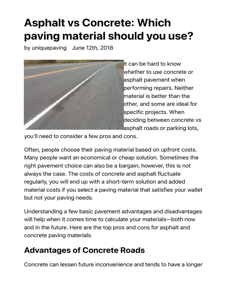 Concrete & Asphalt Roads - Pros & Cons | PDF | Road Surface | Road