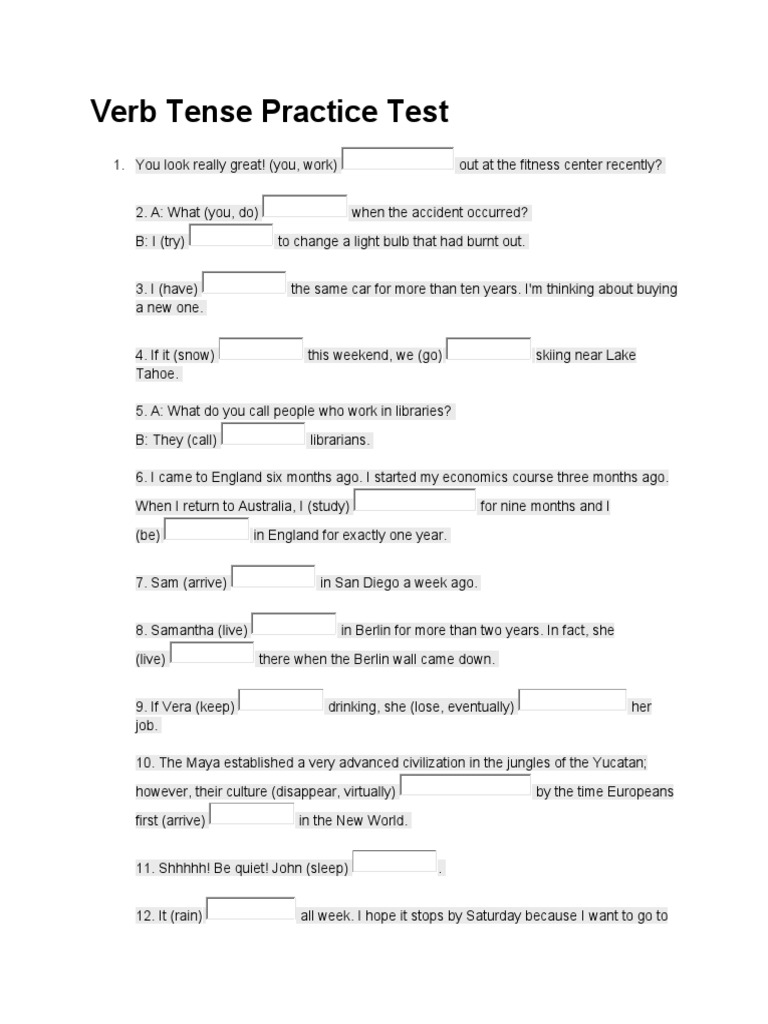 Verb Tense Practice Test | PDF