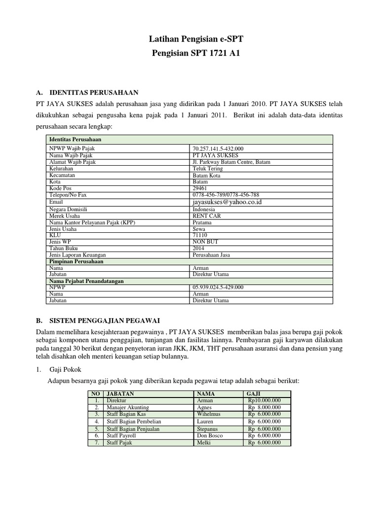 Pengisian e-SPT PPh 21 PT Jaya Sukses | PDF