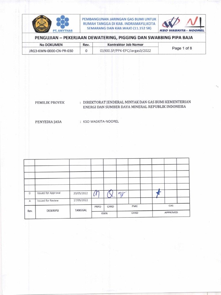 Jrg3-Kwn-0000-Cn-pr-030 Pengujian - Pekerjaan Dewatering, Pigging Dan ...