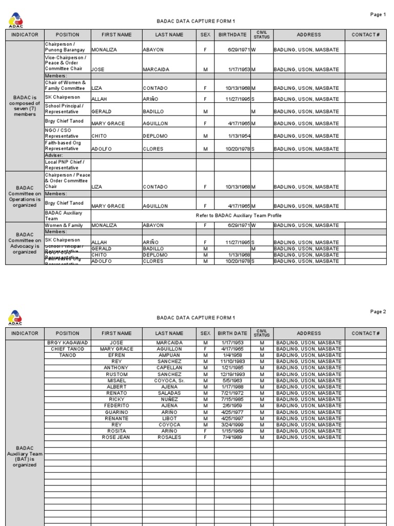 4 Badac Data Capture Forms | PDF | Government | Health Sciences