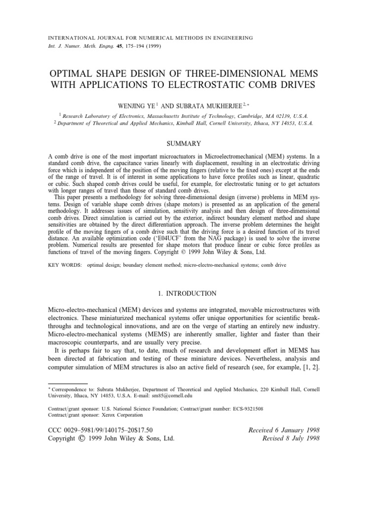 Optimal Shape Design of Three-Dimensional Mems With Applications To ... Optimal Shape Design of Three-Dimensional Mems With Applications To ...