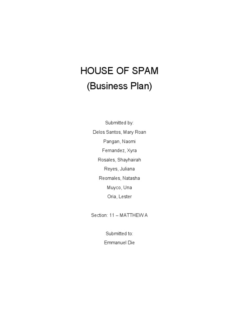 House of Spam Business Plan | PDF | Foods | Customer