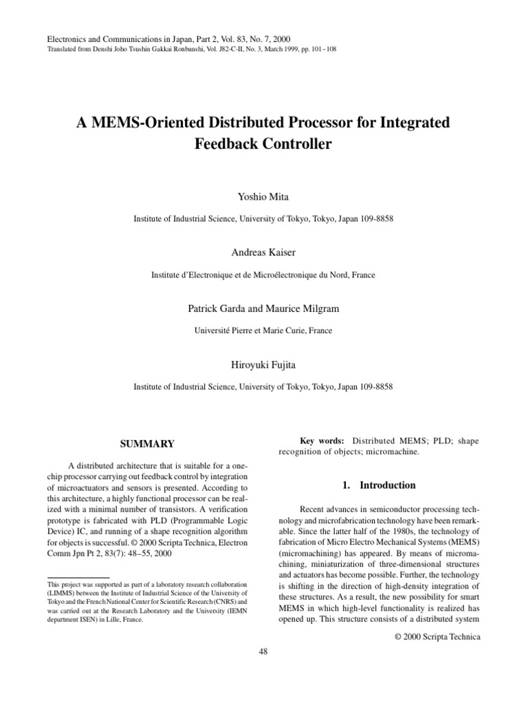 A Mems Oriented Distributed Processor For Integrated Feedback Controller Pdf Central