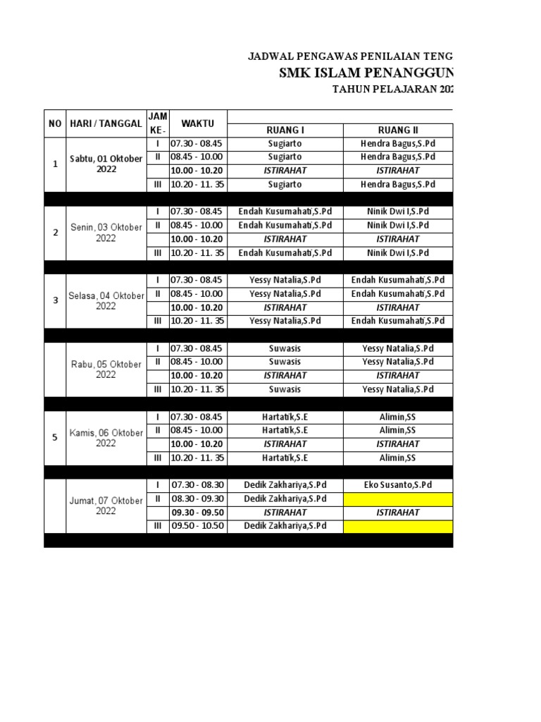 Jadwal PTS & Pengawas PTS Ganjil 2022-2023 | PDF