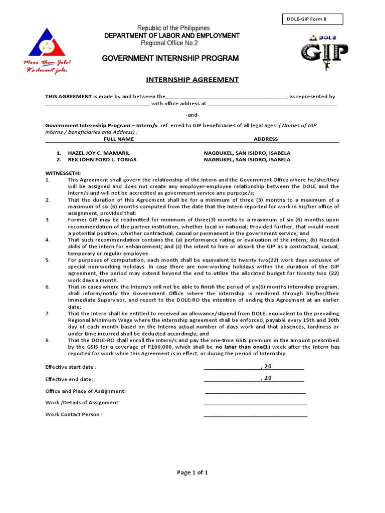 Form B Internship Agreement 2 | PDF | Employment | Justice