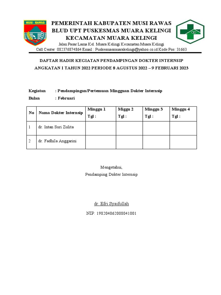 Daftar Hadir Dokter Internsip 2022 | PDF