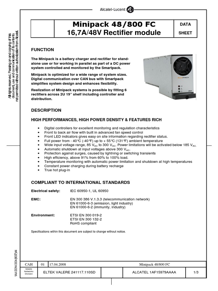 Datasheet Minipack 800 Rectifier 1.0 | PDF | Rectifier | Electronic ...