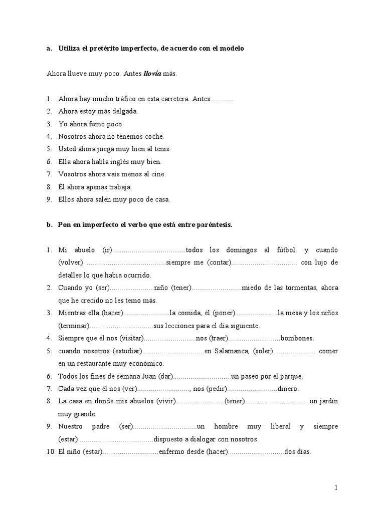 Ejercicios de Pasados en Español | PDF