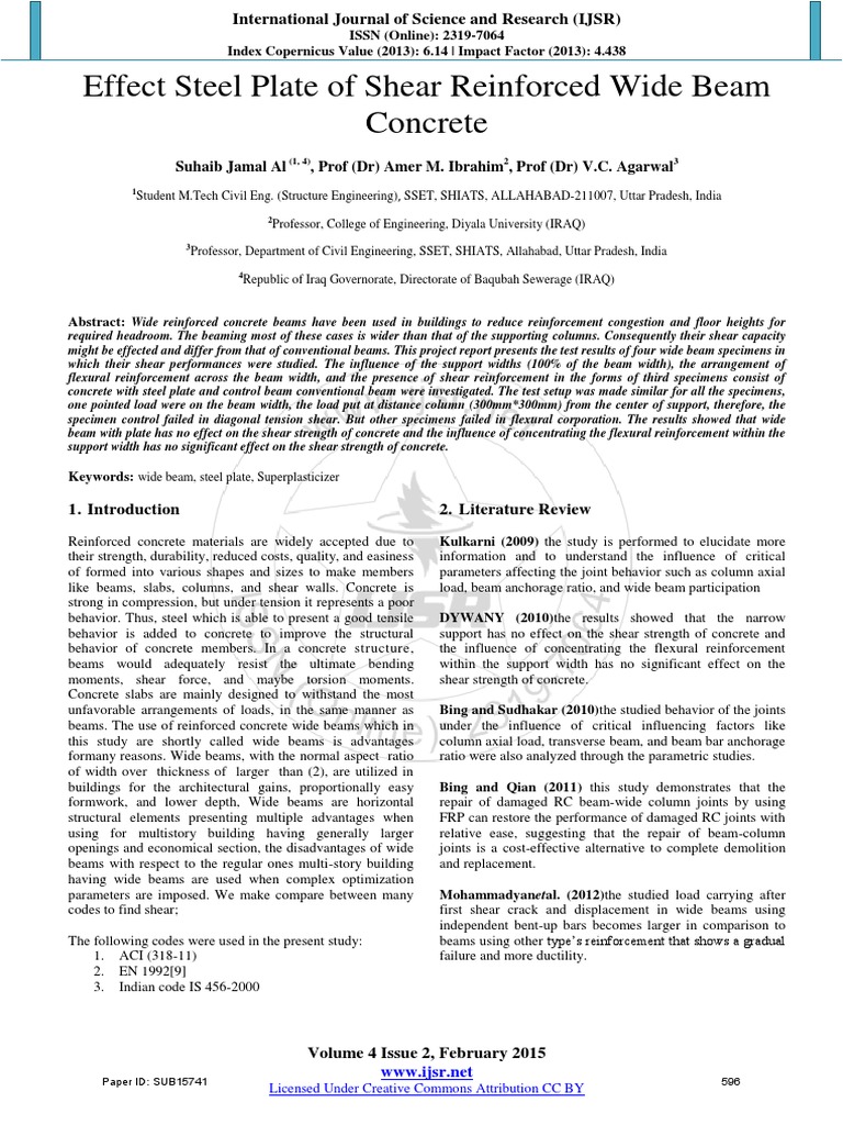 Effect Steel Plate of Shear Reinforced Wide Beam Concrete | PDF | Beam ...
