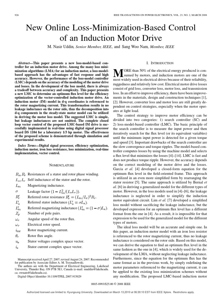 New Online Loss-Minimization-Based Control of An Induction Motor Drive ...