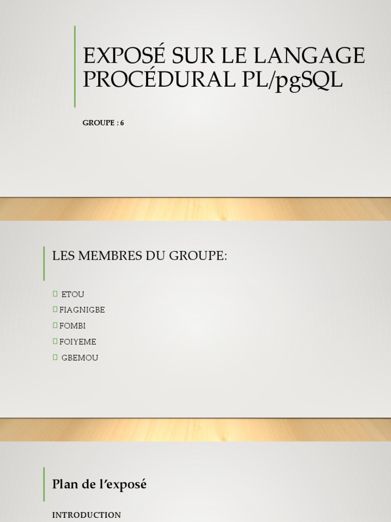 Exposé Sur Le Langage Procédural Pl Pdf Structure De Contrôle Sql 
