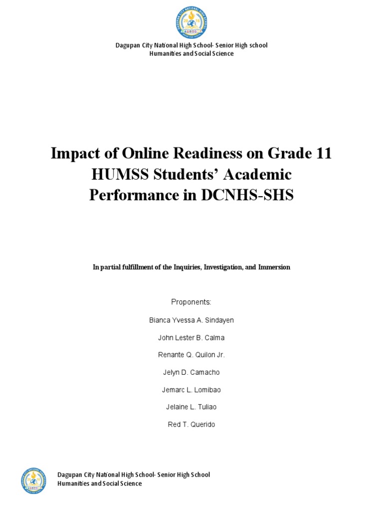 Impact of Online Readiness to Grade 11 HUMSS Students | PDF ...