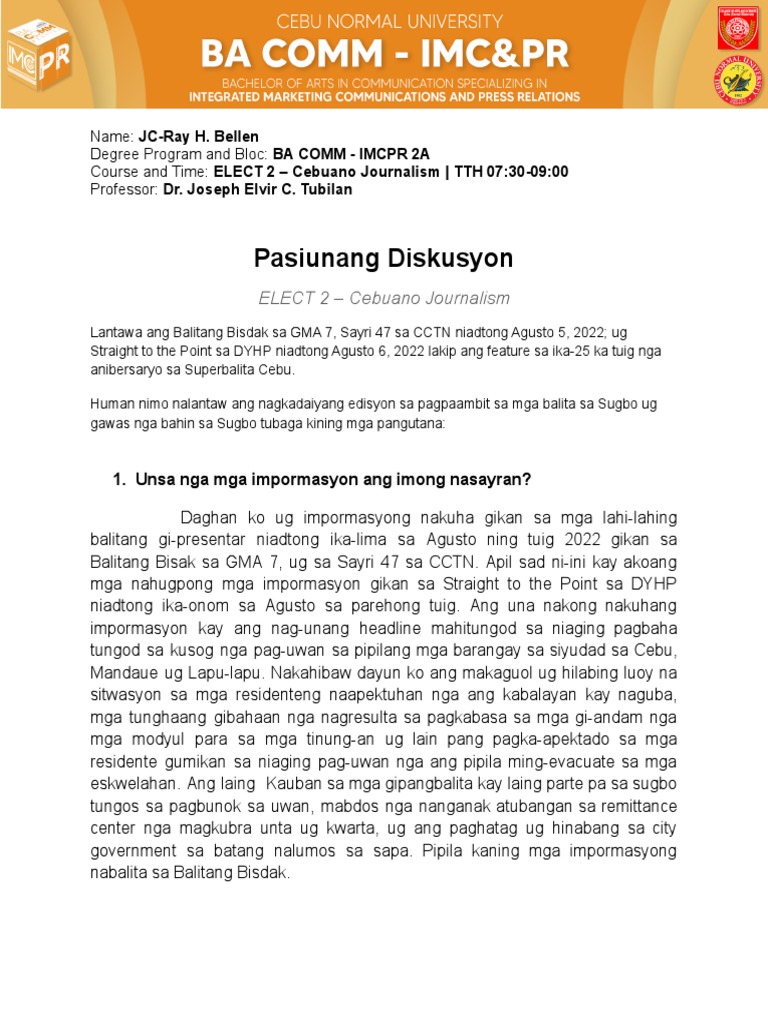 JC-RAY BELLEN - Pasiunang Diskusyon | PDF