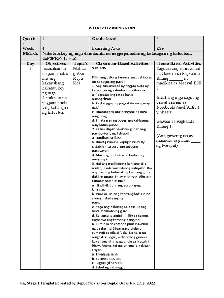 Subukin: Key Stage 1 Template Created by Depedclick As Per Deped Order ...