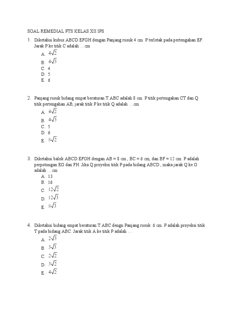 Soal Remedial Pts Kelas Xii Ips | PDF