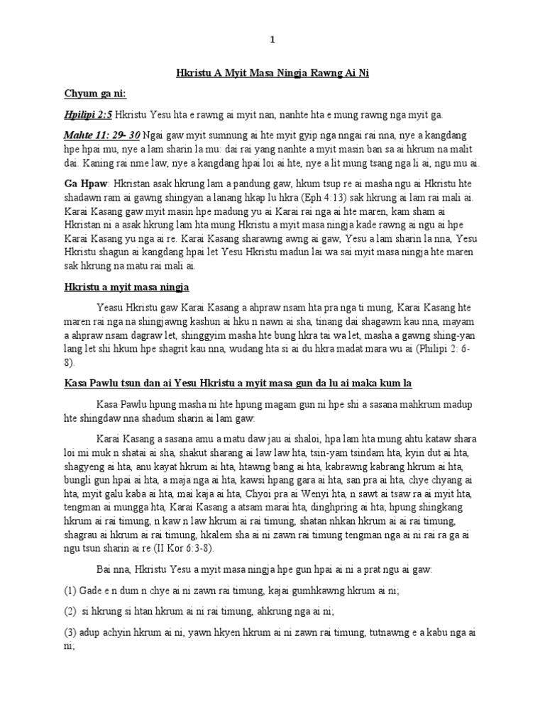 Hkristu A Myit Masa Ningja Rawng Ai Ni | PDF
