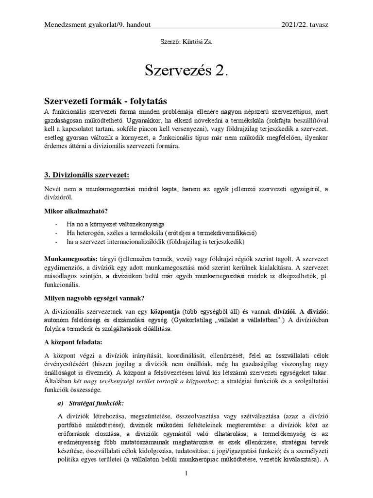 9. Handout - Szervezés II. | PDF