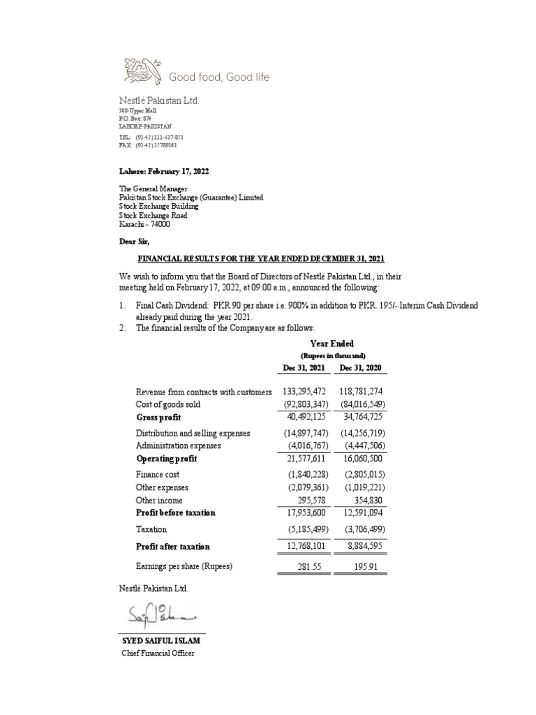 NESTLE Financial Result | PDF