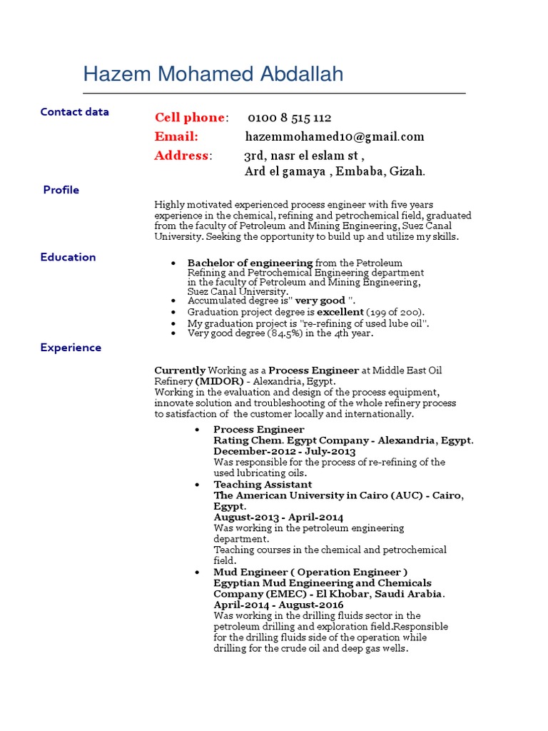 Hazem Mohamed Abdallah | PDF | Oil Refinery | Petroleum
