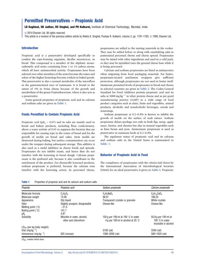 Permitted Preservatives-Propionic Acid | PDF | Breads | Cheese