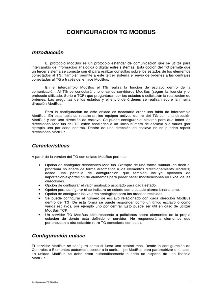 Configuración TG MODBUS | PDF | Protocolo de Control de Transmisión | Redes de computadoras