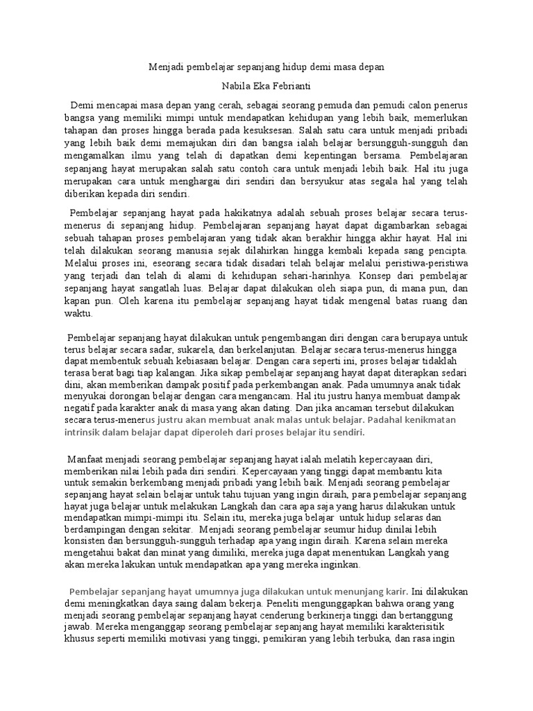 Tugas Essai Nabila Eka Febrianti, Pembelajar Sepanjang Hayat | PDF