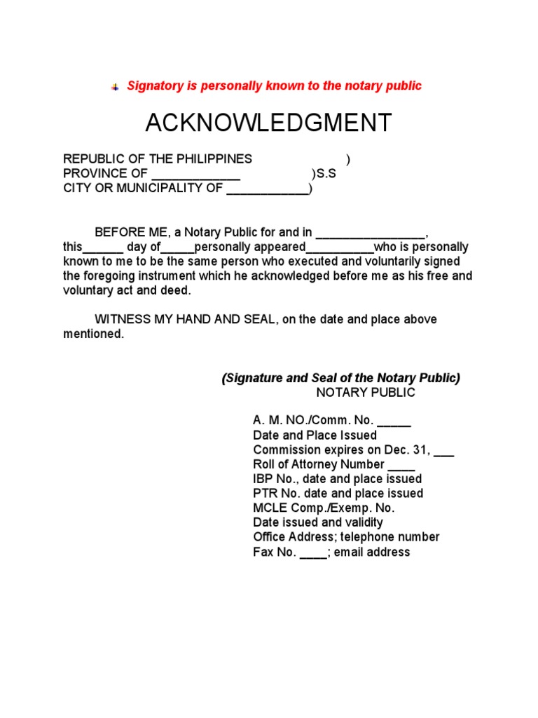 ACKNOWLEDGMENT | PDF | Notary Public | Practice Of Law