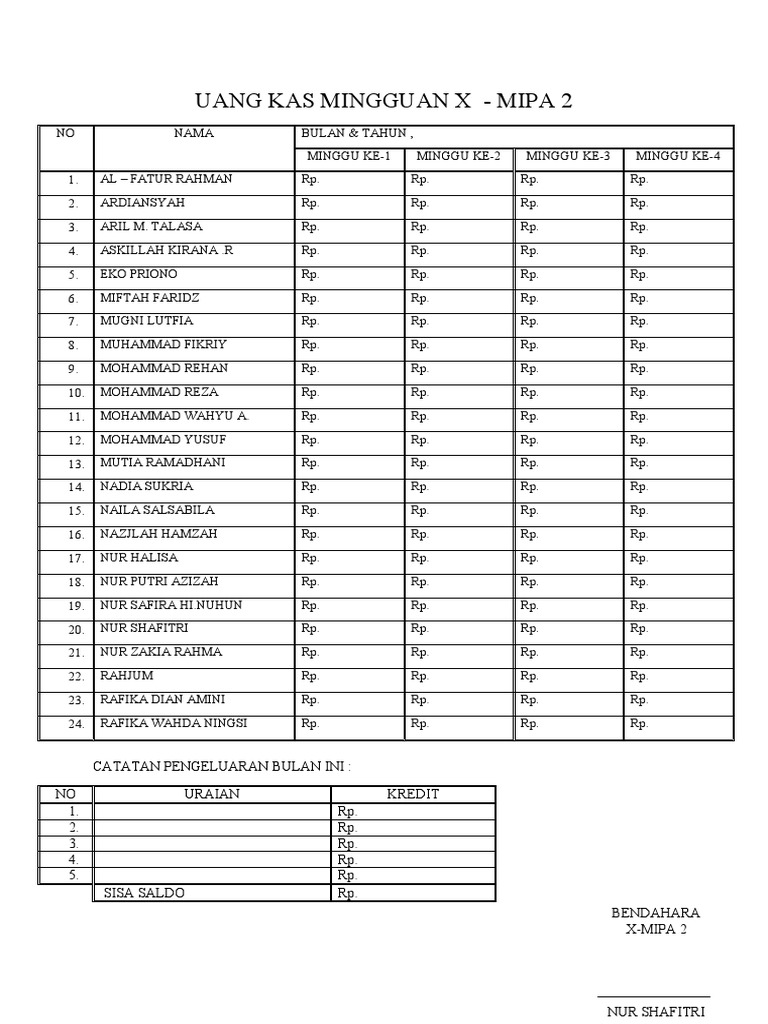 Uang Kas Mingguan X | PDF