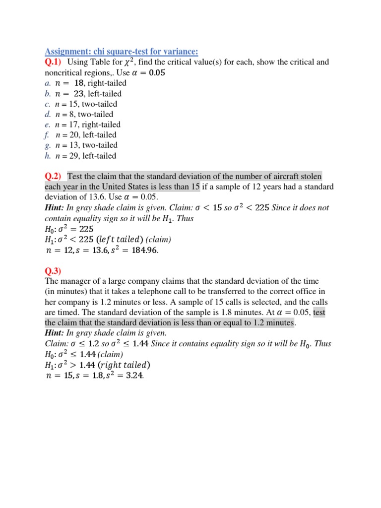 Chi-Square Test for Variance Analysis | PDF | Variance | Standard Deviation
