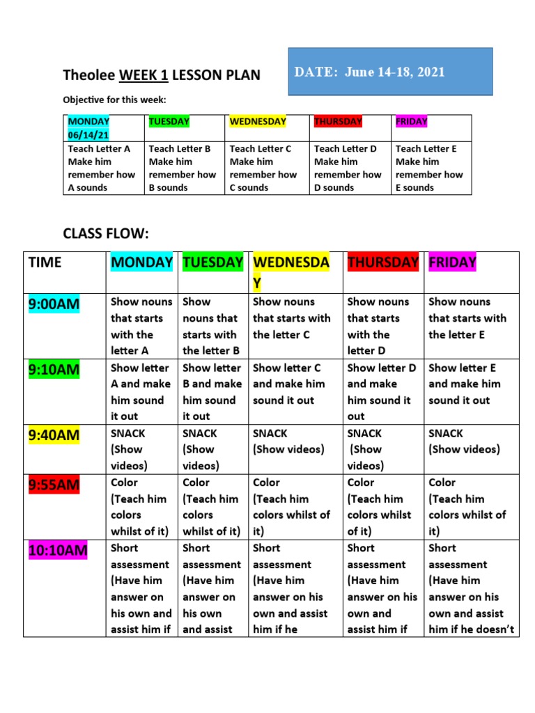 Theolee Week 1 Lesson Plan | PDF