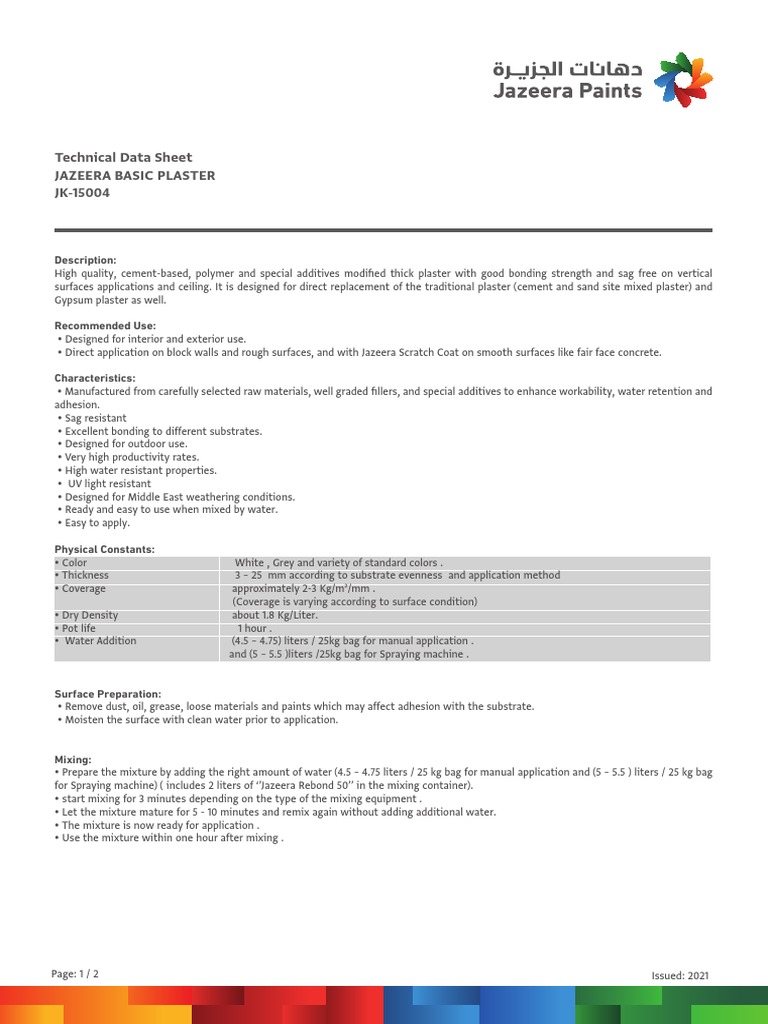 JAZEERA BASIC PLASTER | PDF | Plaster | Materials