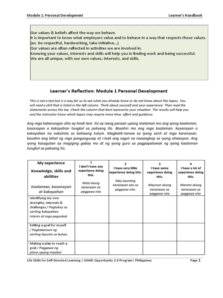 O2 Life Skills Module 1 Personal 1 | PDF | Learning | Cognitive Science