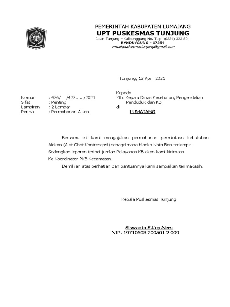 Surat Permintaan Alkon KB | PDF