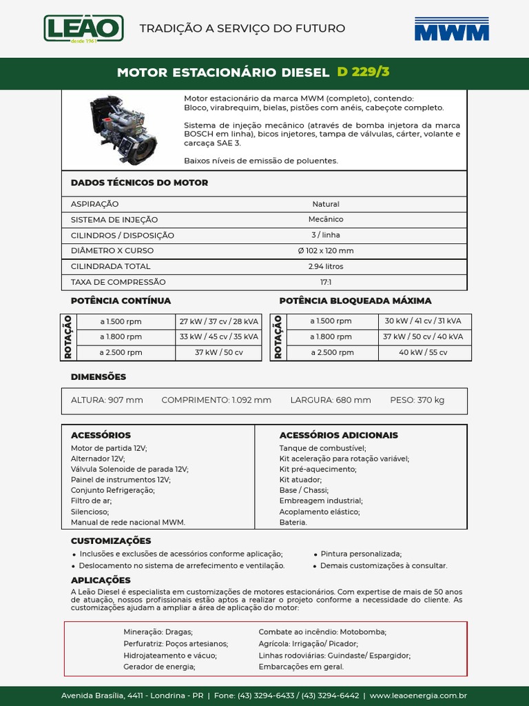Datasheet D229 3 | PDF | Motores | Tecnologia de veículos