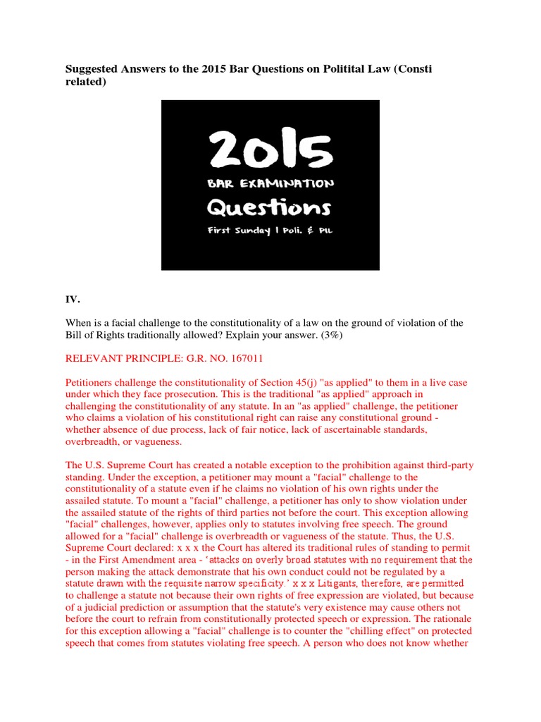 2015 Bar Questions On Politital Law | PDF | Facial Challenge ...