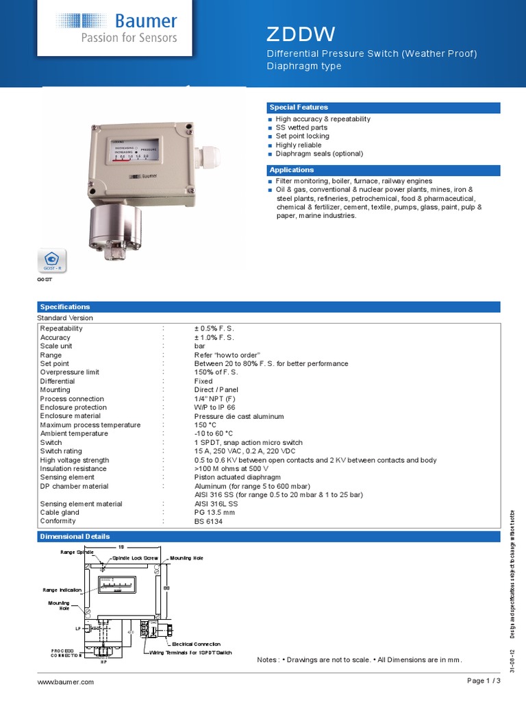 Differential Pressure Switch Weather Proof Diaphragm Type | PDF ...