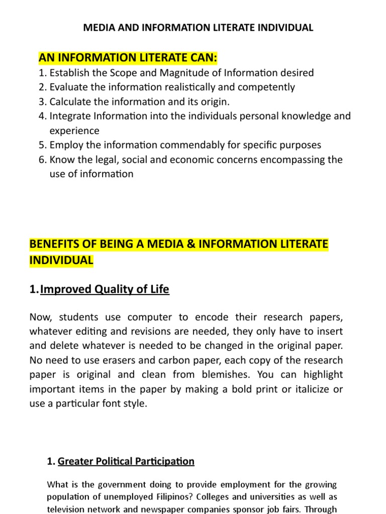 MIL Literate Individual | PDF | Literacy | Learning