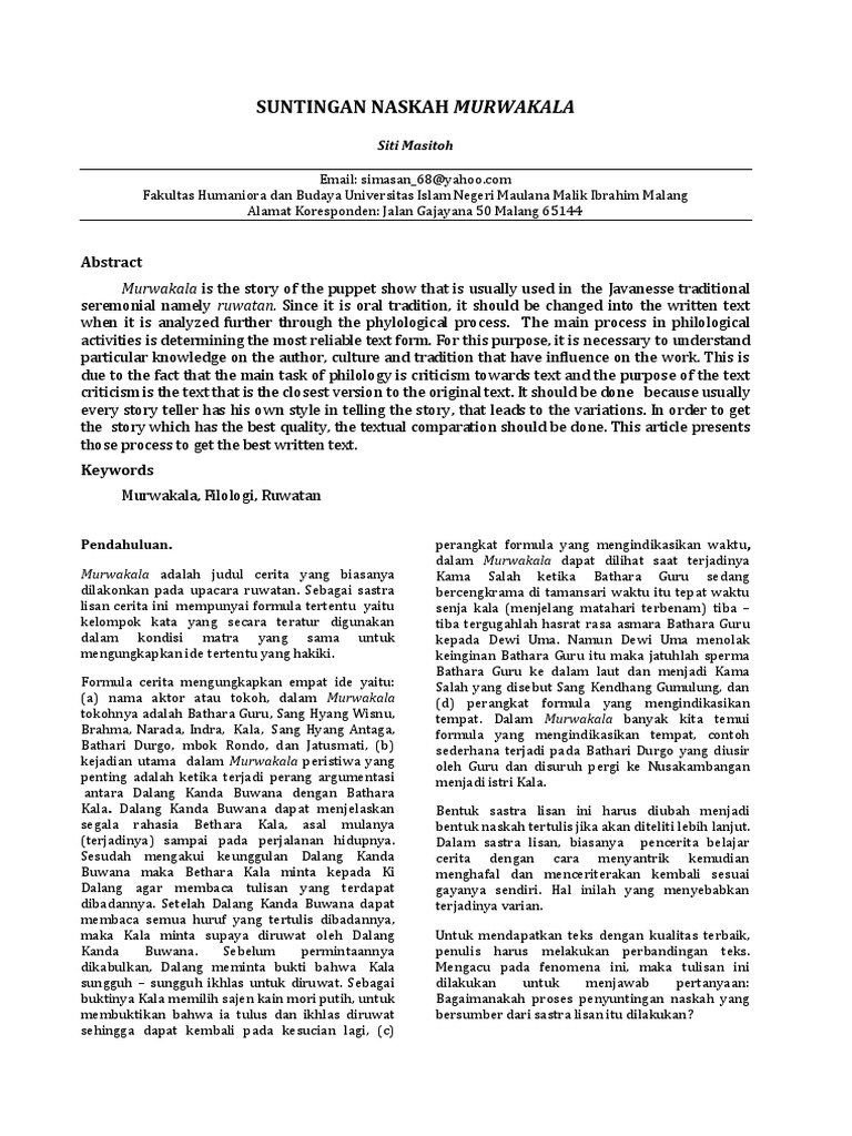 Suntingan Naskah Murwakala | PDF