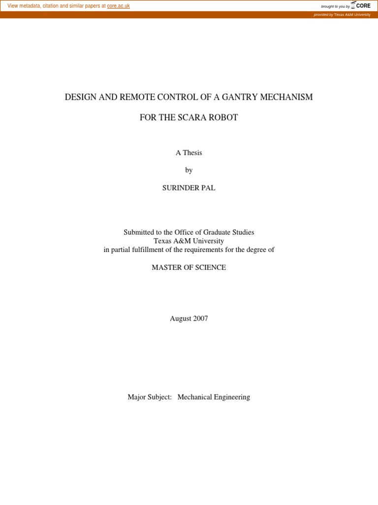 Design and Remote Control of A Gantry Mechanism For The Scara Robot | PDF | Computer Network ...