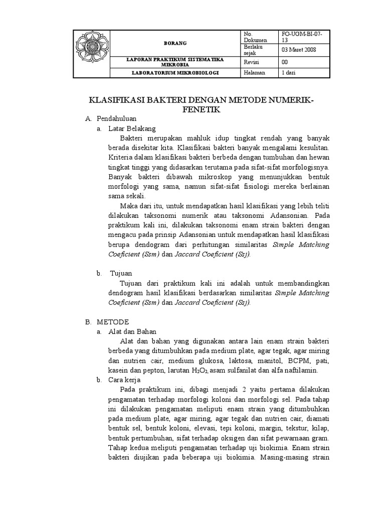 Laporan Praktikum Sistematika Mikrobia Random Acara 1 | PDF