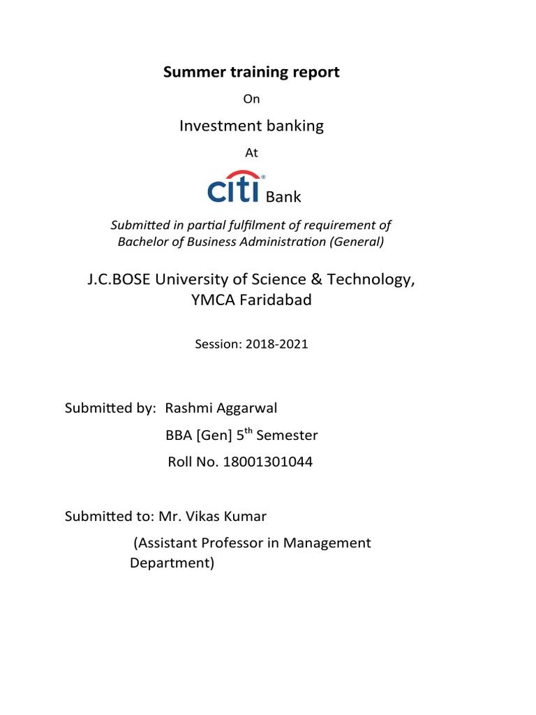 internship report (Autosaved) | PDF | Investment Banking | Citibank