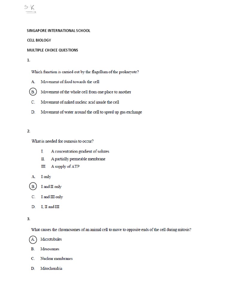Cell Biology MCQ | PDF