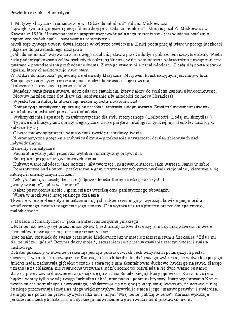 Powtorka Z Epok Romantyzm Pdf
