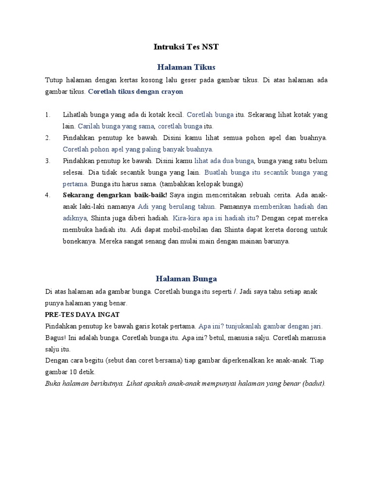Intruksi Tes NSTT | PDF