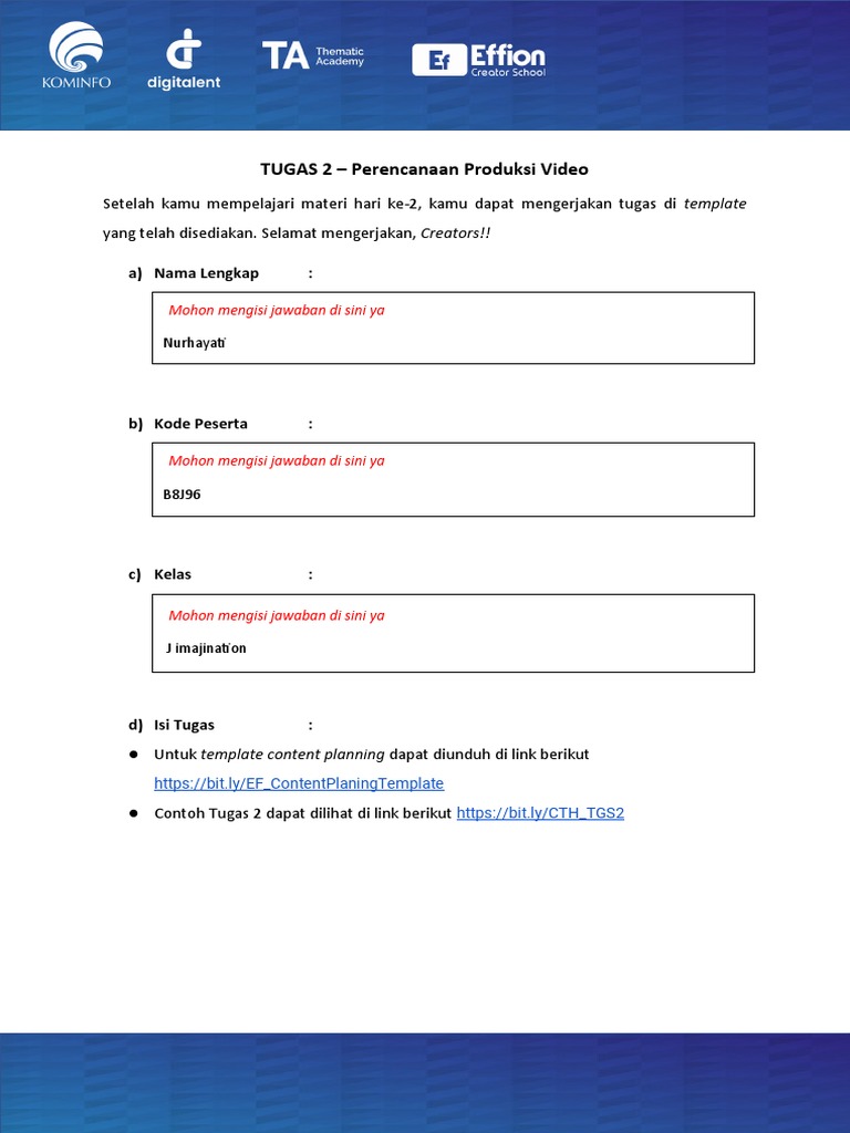 Template Tugas 2 - Perencanaan Video | PDF