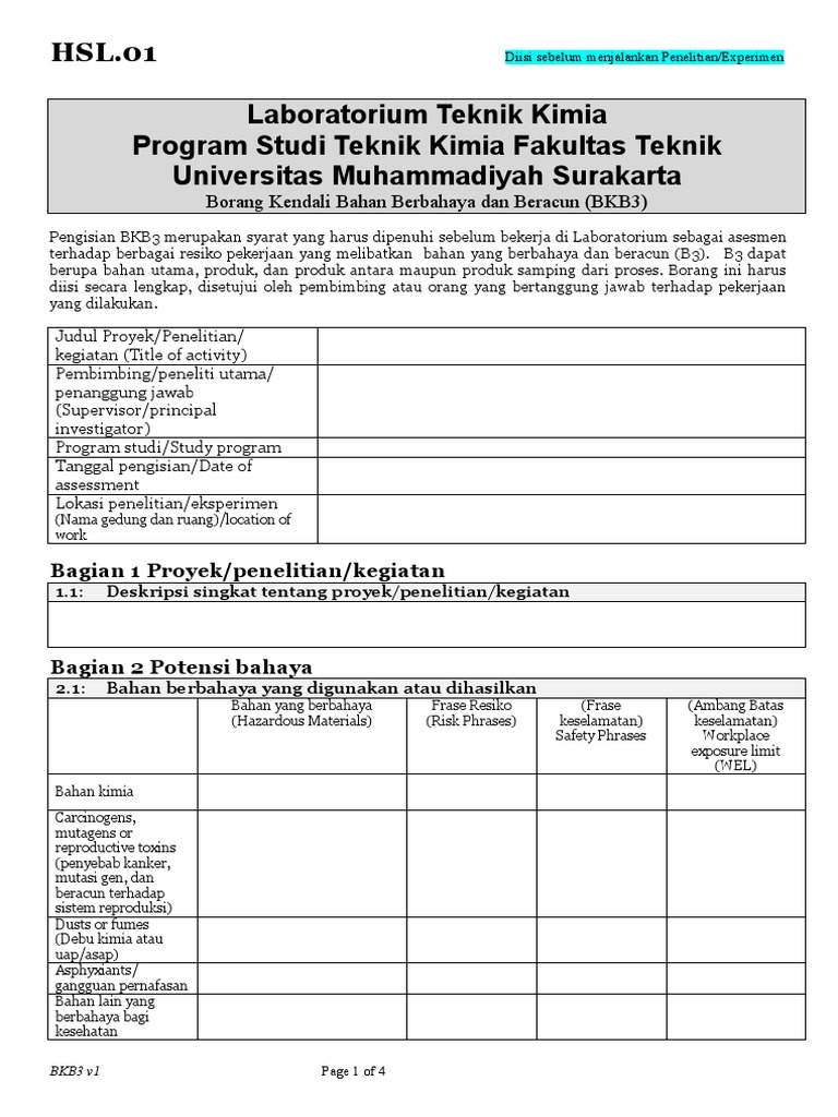 HSL-01 Borang Kendali | PDF