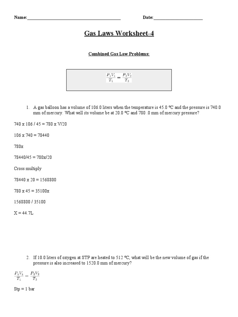 Gas Law Problems for Students | PDF